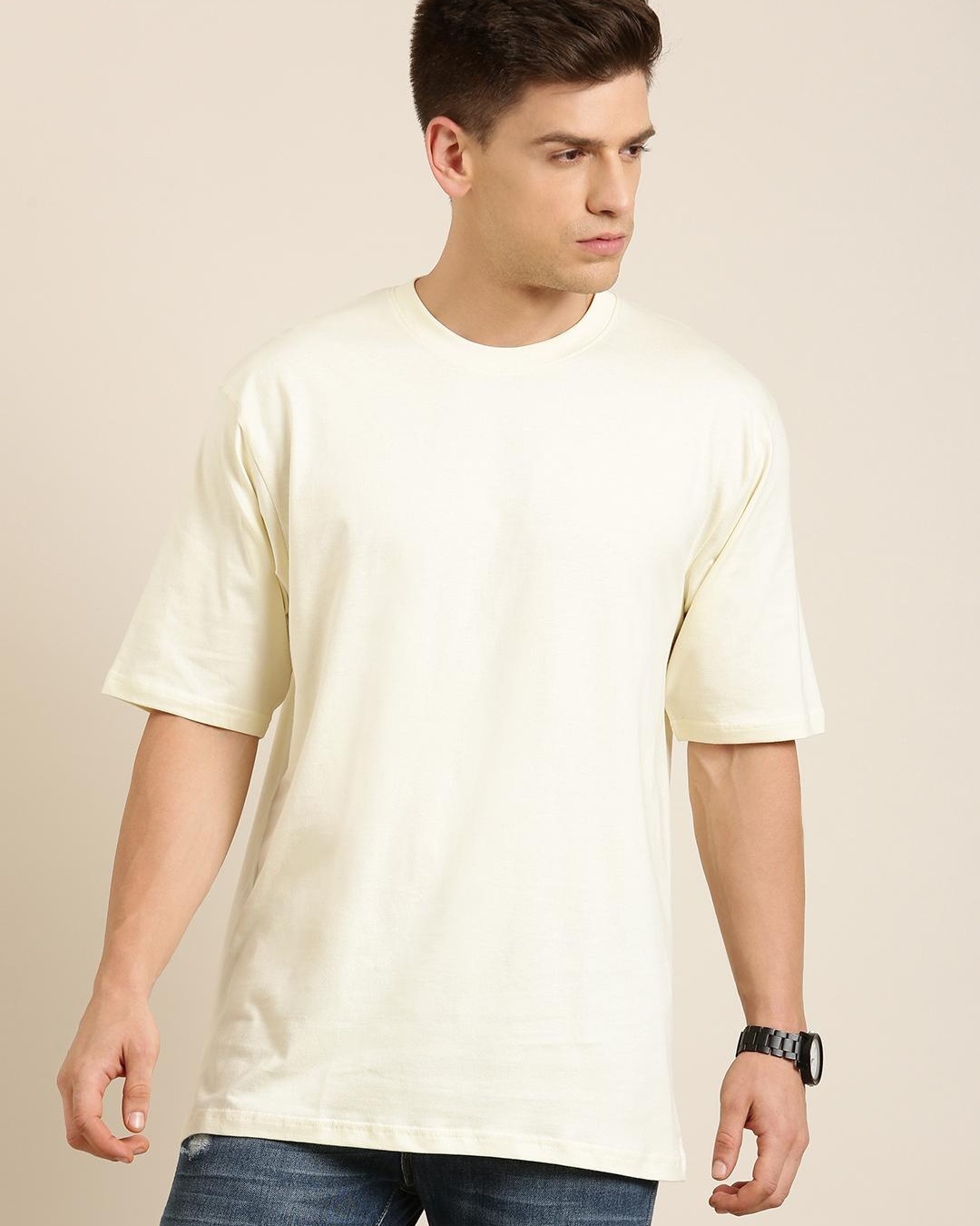 Buy Men's Cream Oversized T-shirt Online at Bewakoof