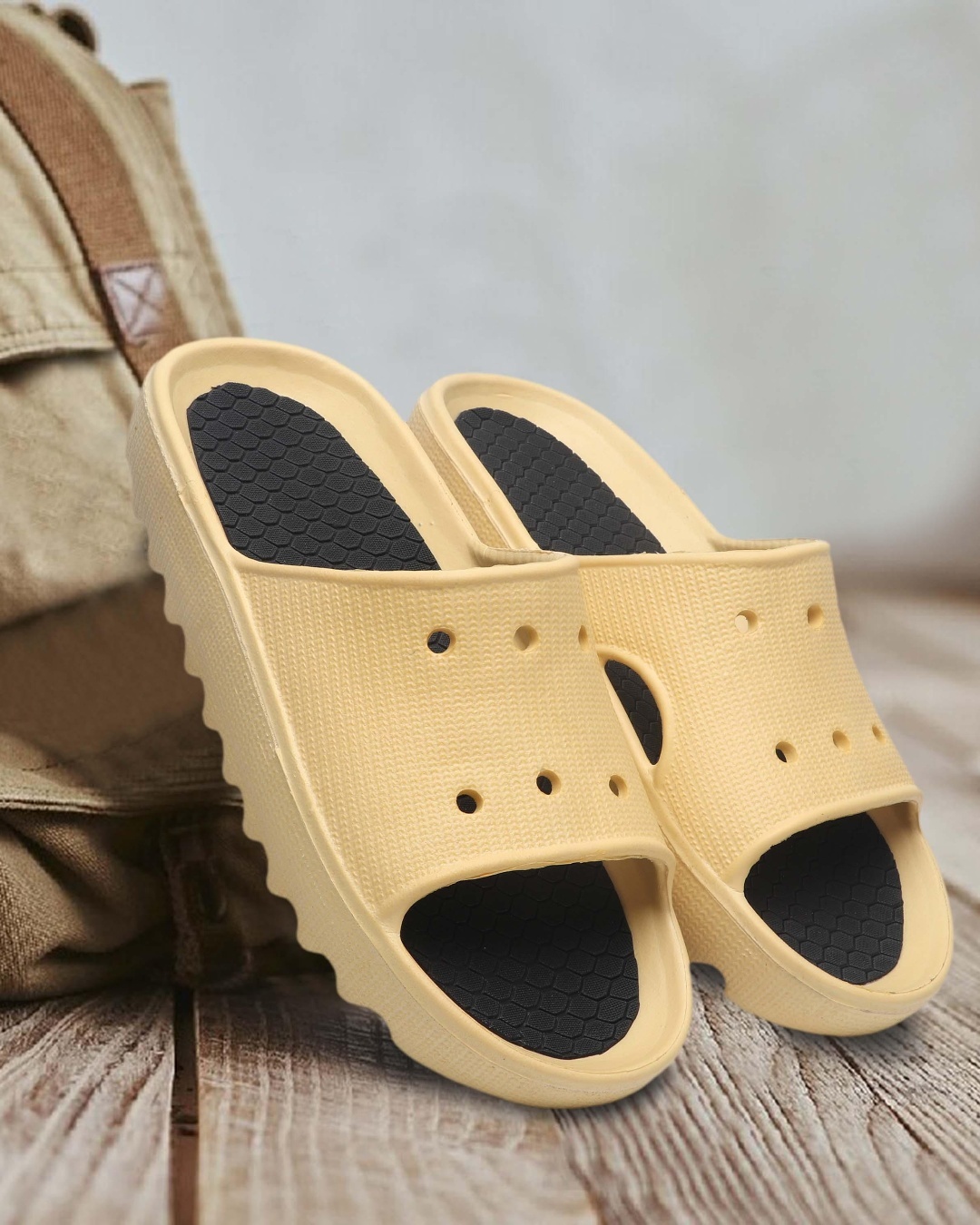 Buy Men's Cream Sliders Online in India at Bewakoof