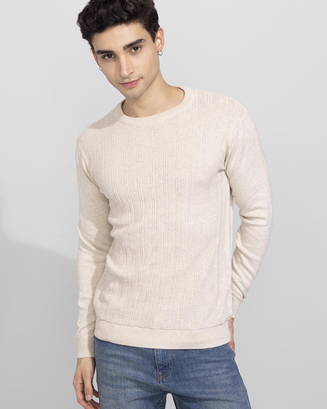Buy Men's Cream Slim Fit Sweater Online at Bewakoof