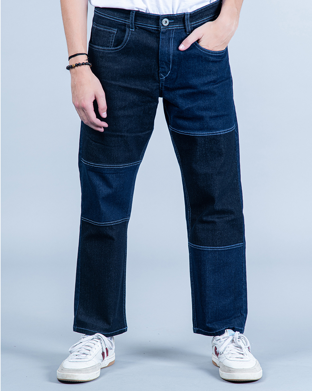 Buy Men's Dark Blue Color Block Straight Fit Jeans Online at Bewakoof