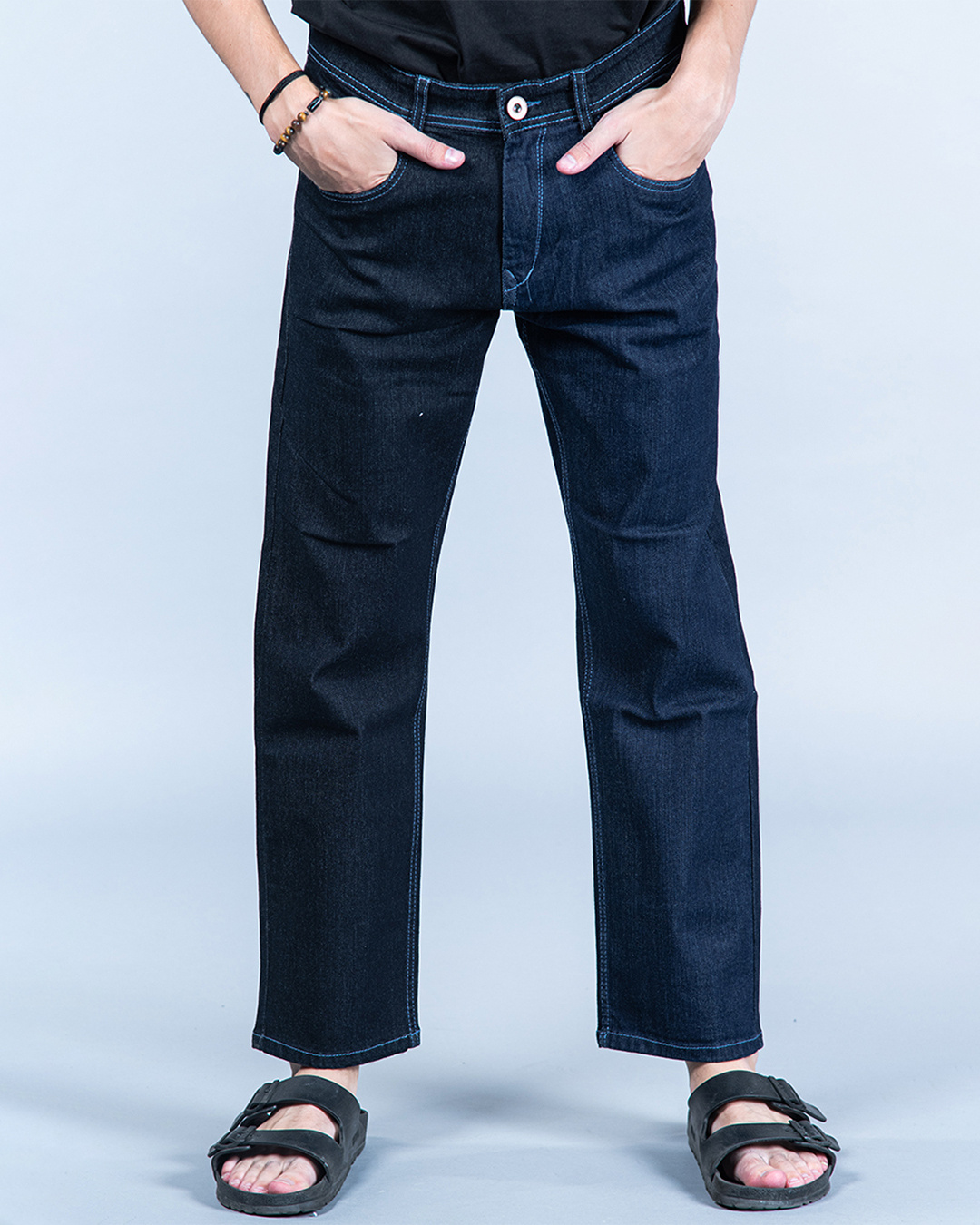 Buy Men's Dark Blue Color Block Straight Fit Jeans Online at Bewakoof