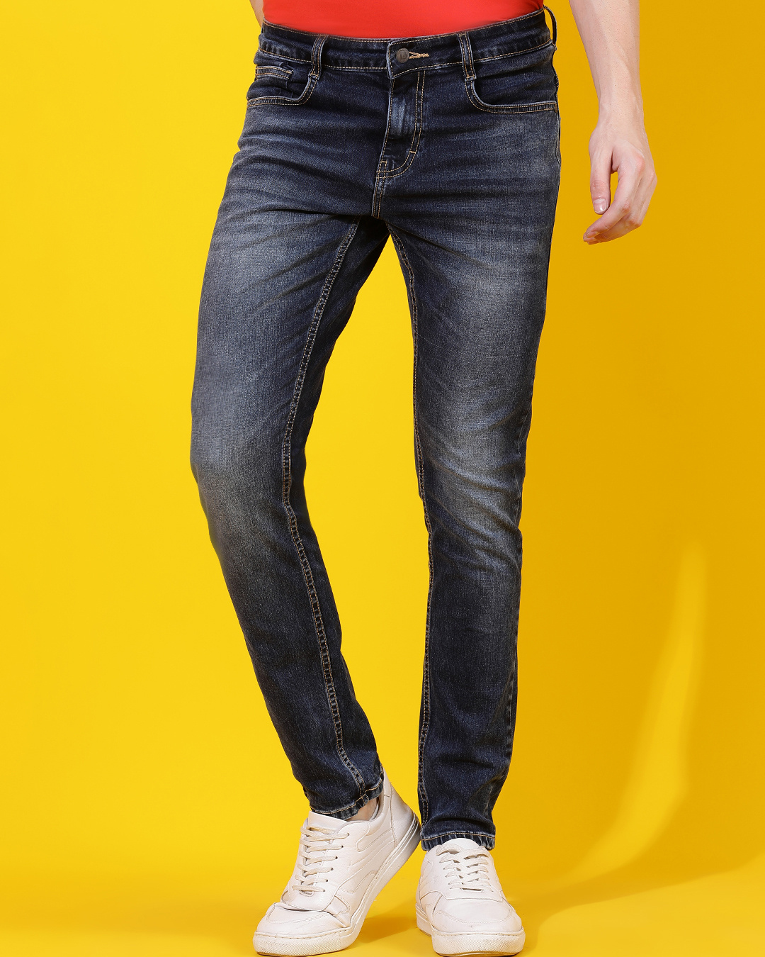Buy Men's Dark Blue Washed Skinny Fit Jeans Online at Bewakoof