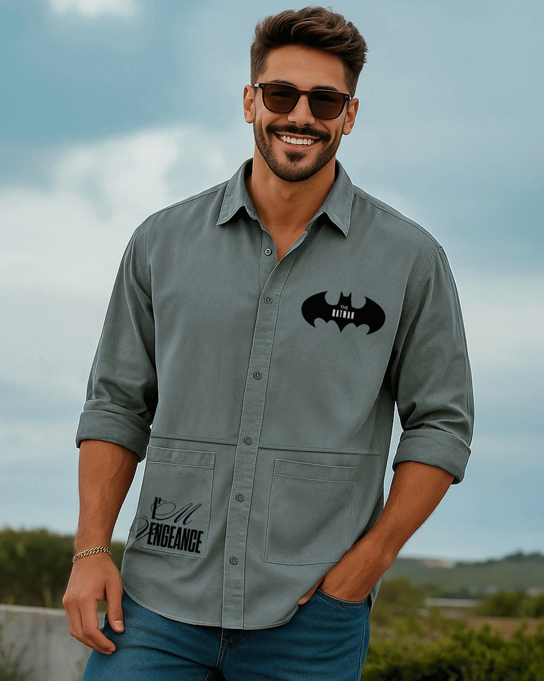 Buy Men's Dark Grey Batman Graphic Printed Oversized Shirt Online at ...