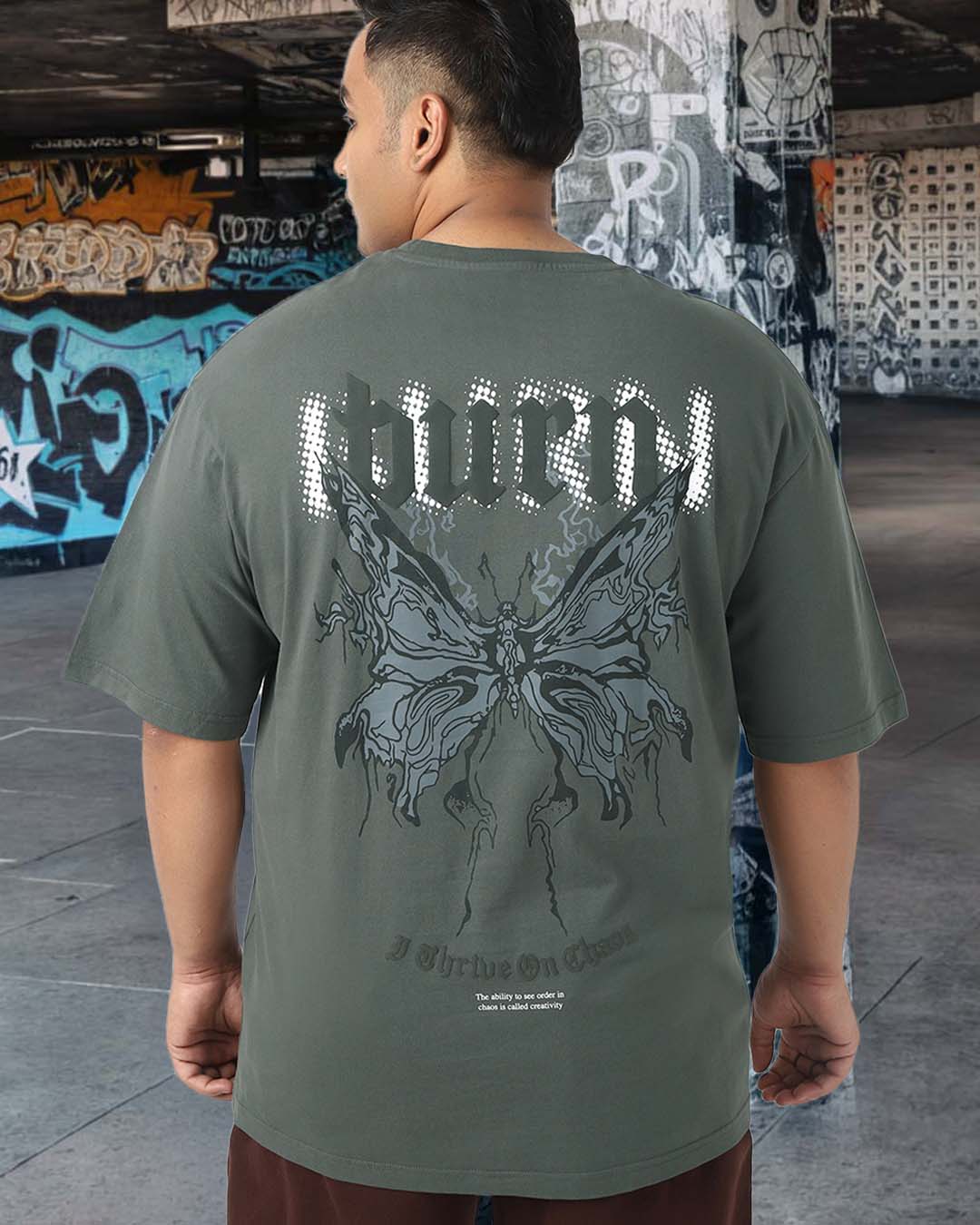 Buy Men's Dark Grey Burn Graphic Printed Oversized Plus Size T-shirt Online at Bewakoof