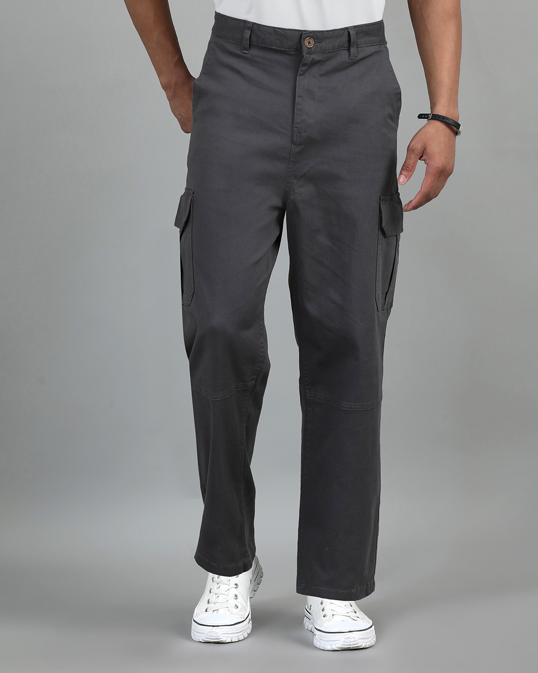 Buy Men's Dark Grey Loose Comfort Fit Cargo Pants Online at Bewakoof