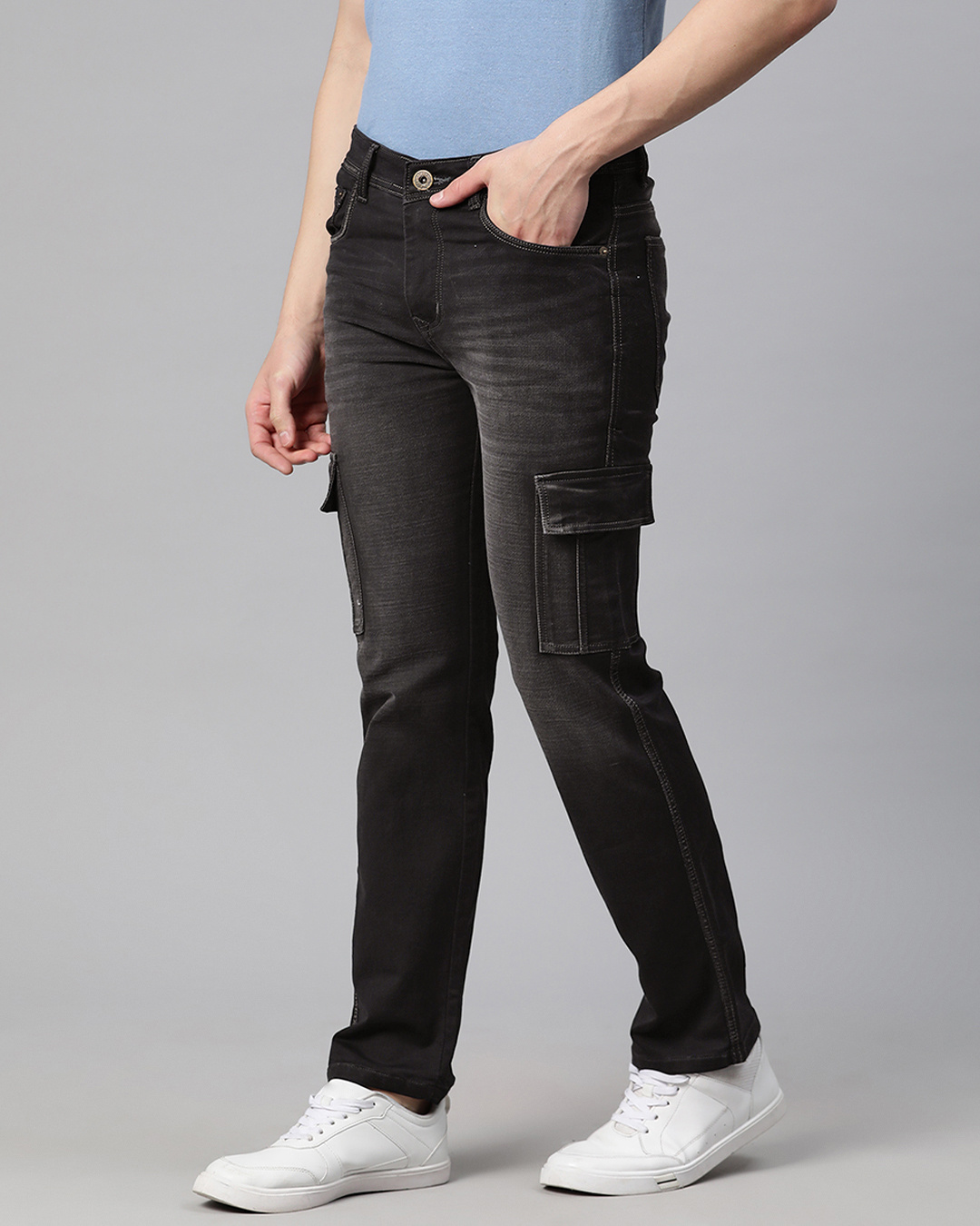 Buy Men's Dark Grey Cargo Jeans Online at Bewakoof