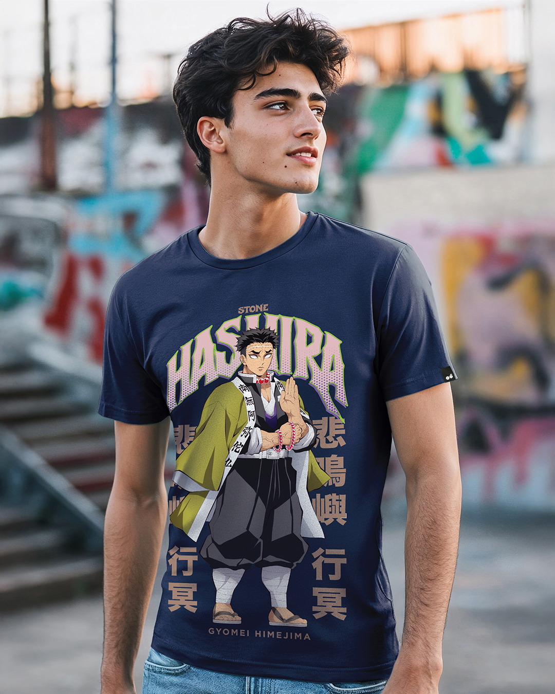 Buy Men's Dark Navy Blue Gyomi Stone Hashira Graphic Printed T-shirt ...