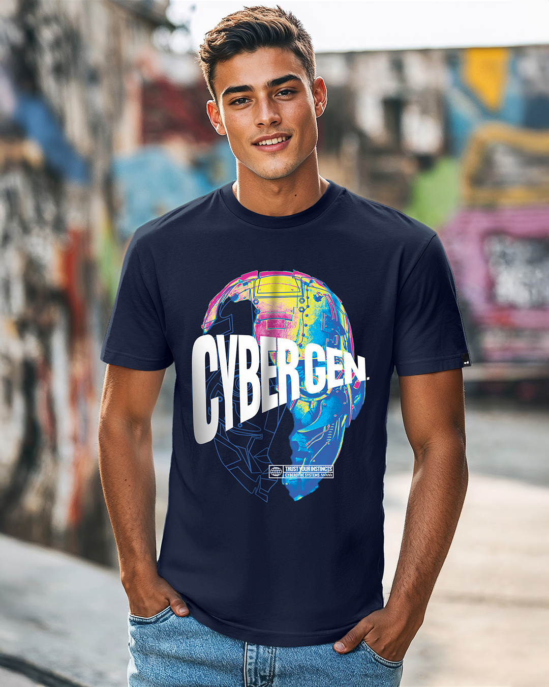 Buy Men's Dark Navy Cyber Gen Graphic Printed T-shirt Online at Bewakoof