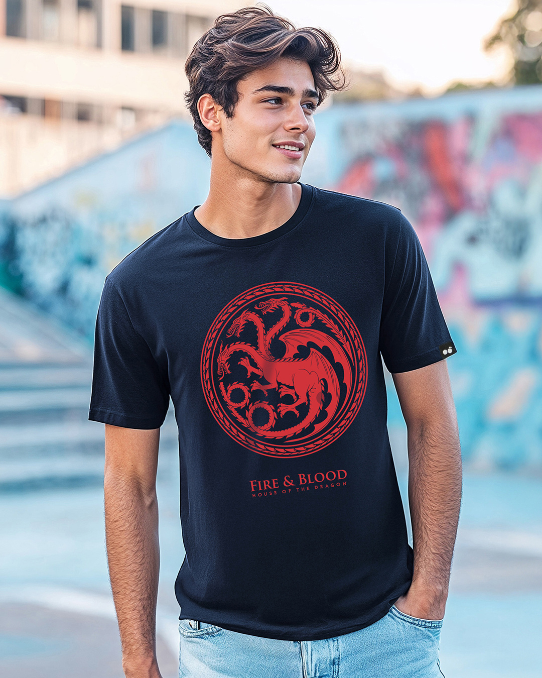 Buy Men's Dark Navy Fire and Blood Graphic Printed T-shirt Online at ...