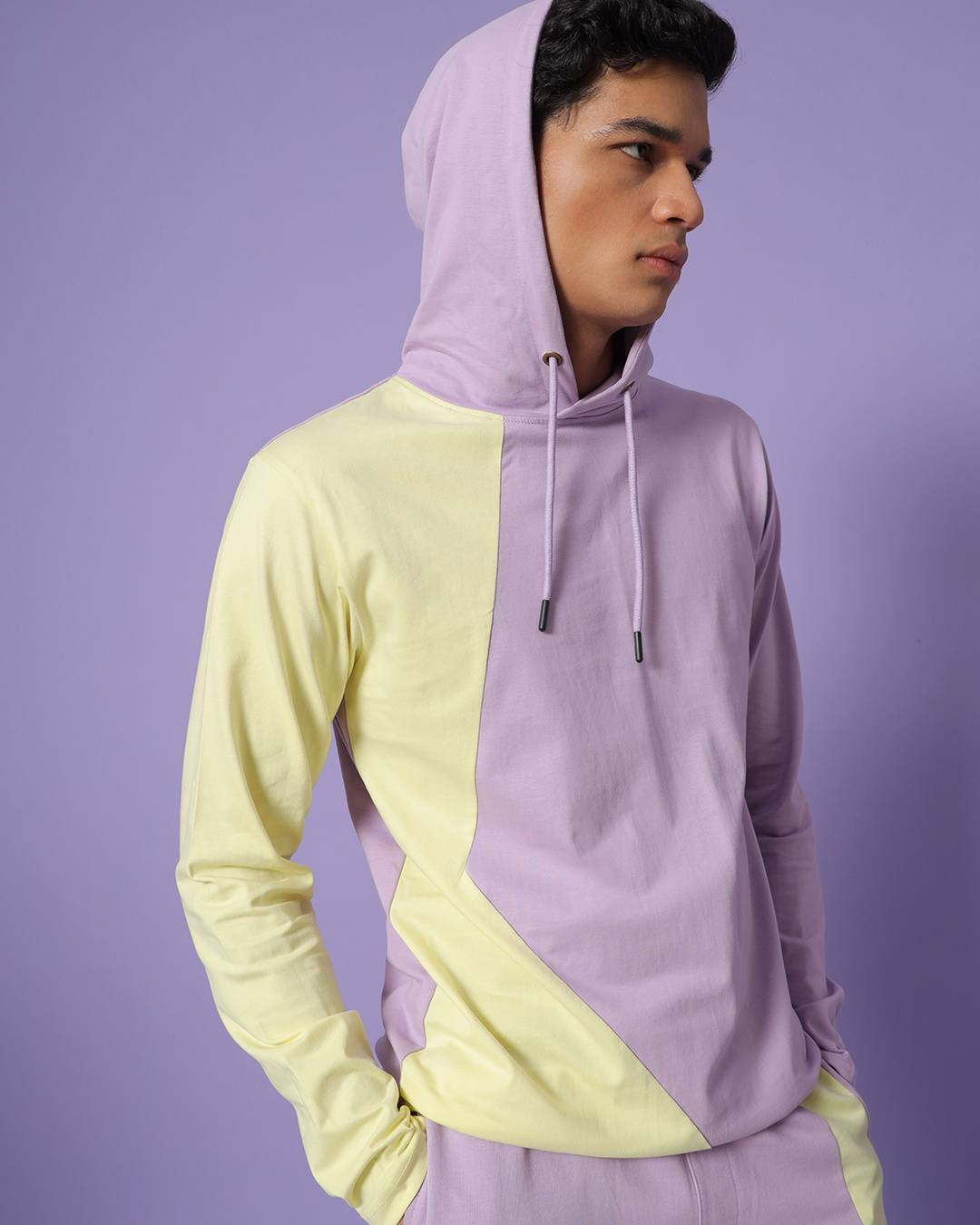 Buy Men's Feel Good Lilac Color Block Hoodie T-shirt Online at Bewakoof
