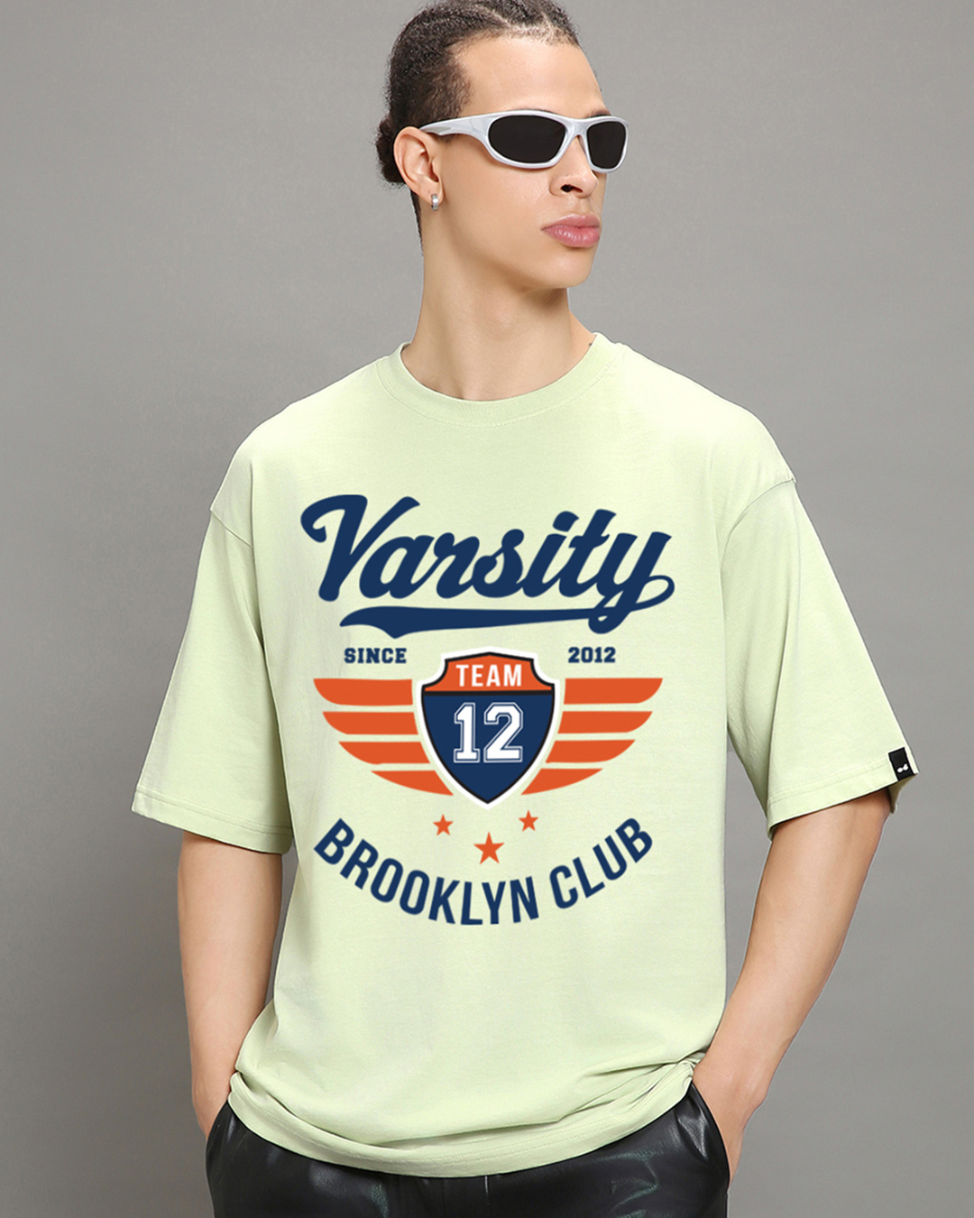 Buy Men's Fog Green Varsity Graphic Printed Oversized T-shirt Online at ...