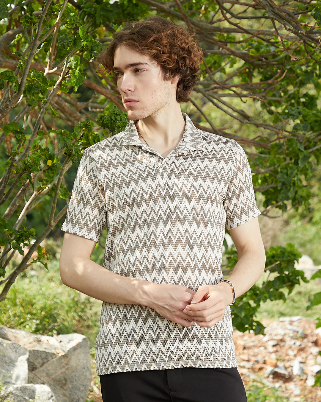 Buy Men's French Beige & Off White Chevron T-Shirt Online at Bewakoof