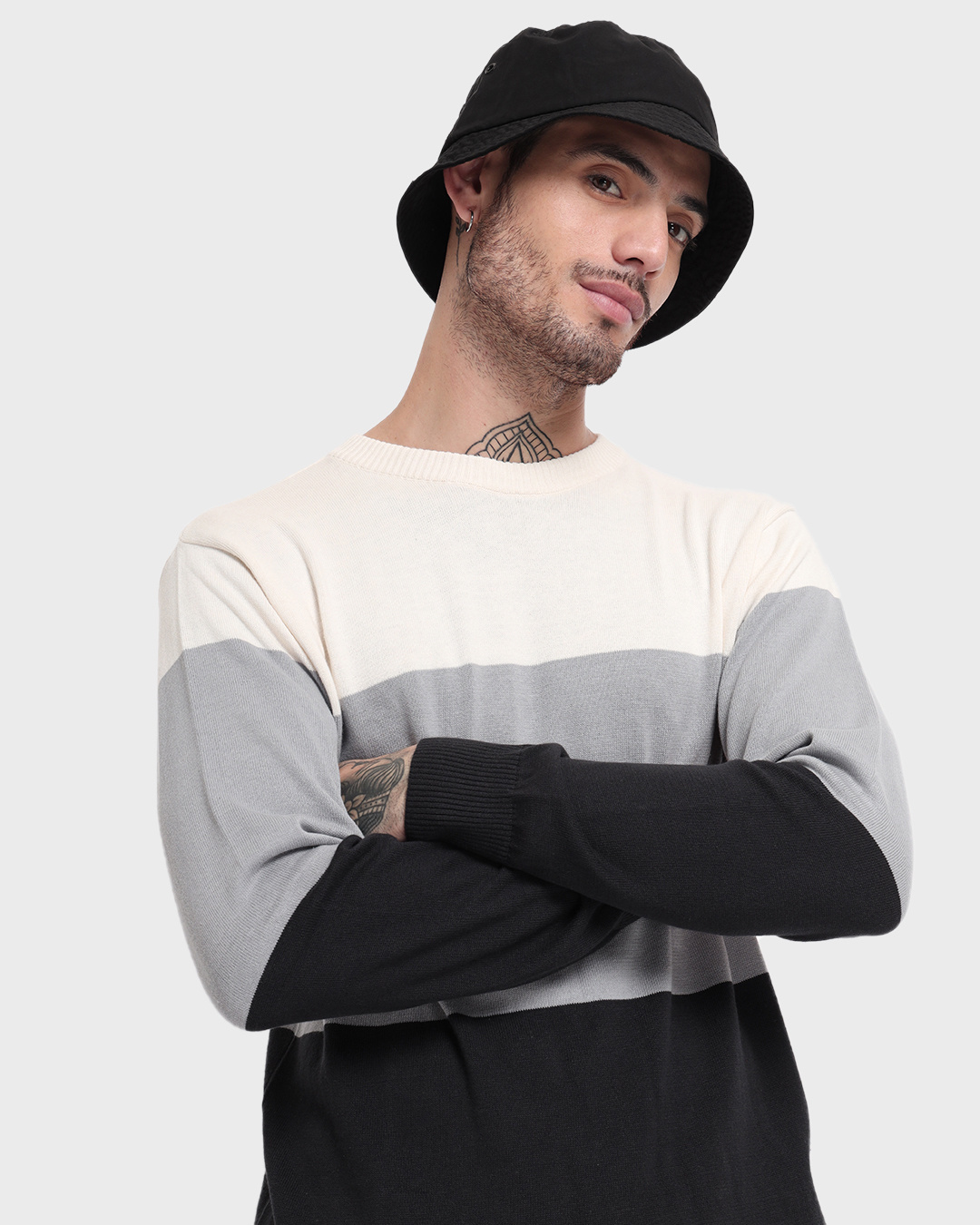 Buy Men's Gardenia & Grey Color Block Sweater Online at Bewakoof