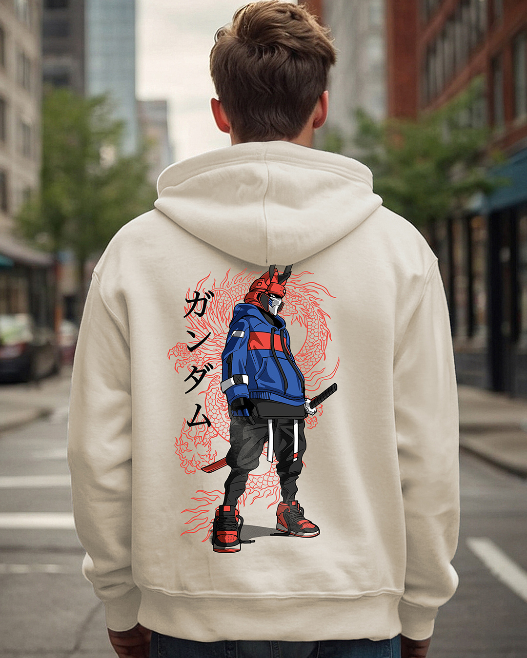 Buy Men's Gardenia Cyber Samurai Graphic Printed Oversized Hoodies ...