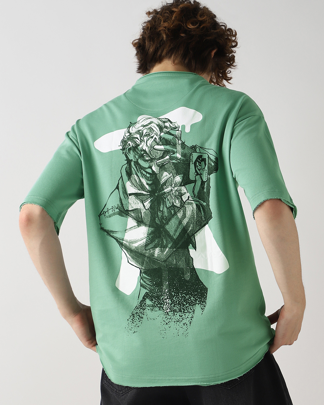 Buy Men's Granite Green Joker Card Graphic Printed Oversized T-shirt ...