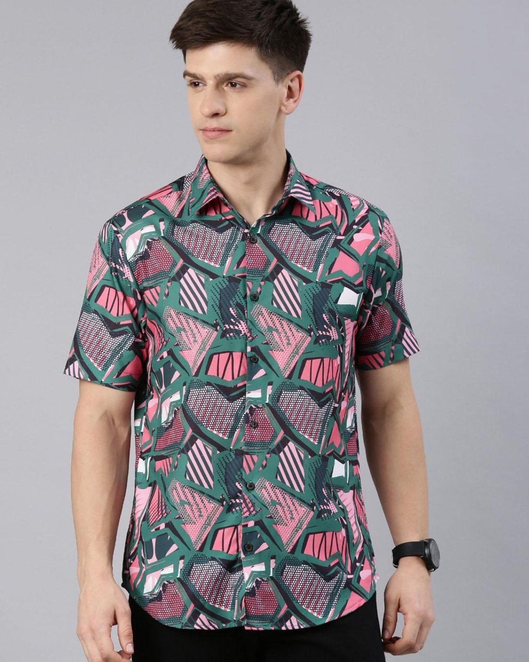 Buy Men's Green Abstract Printed Slim Fit Shirt Online at Bewakoof