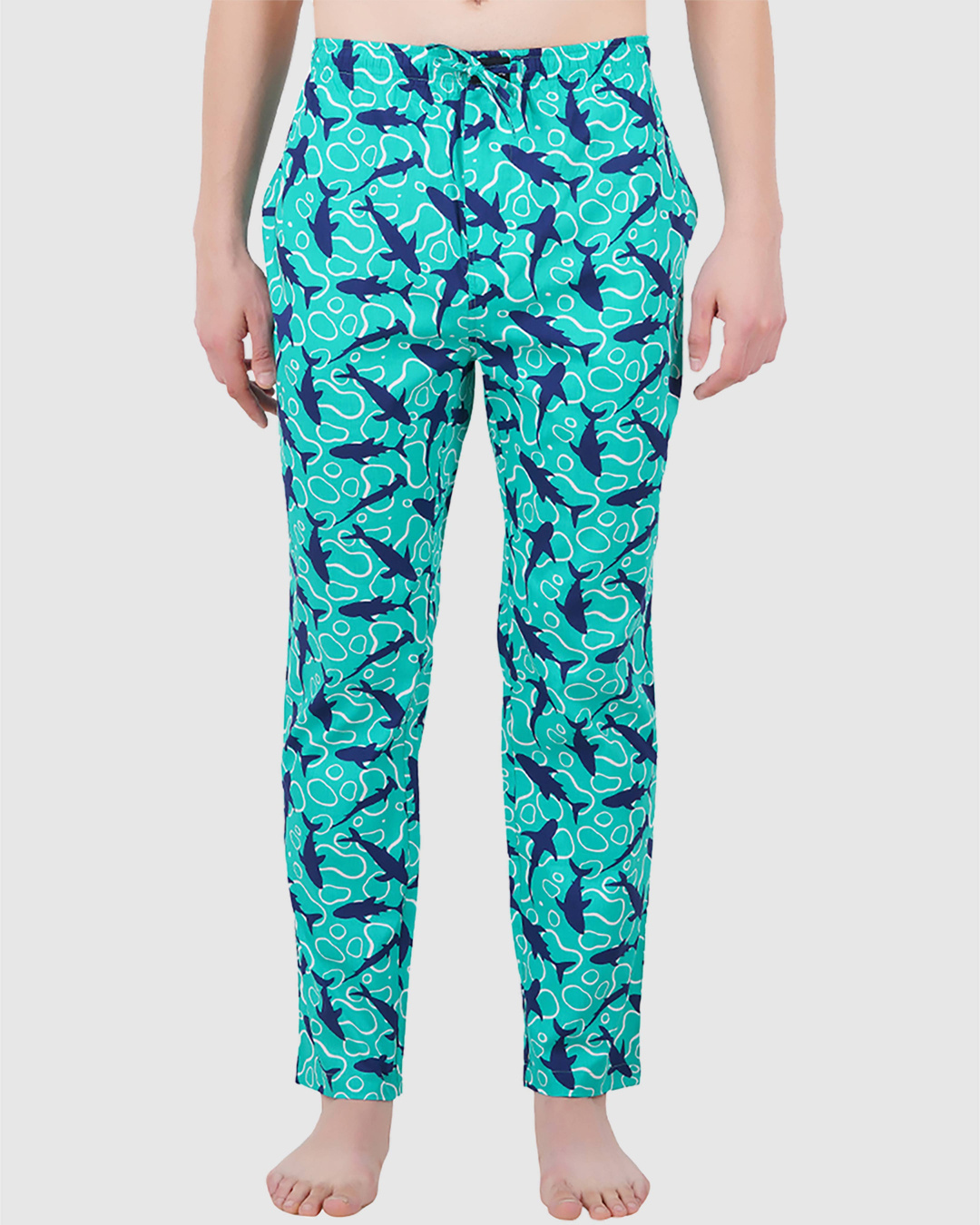 Buy Men's Green All Over Sharks Printed Cotton Pyjamas Online in India ...