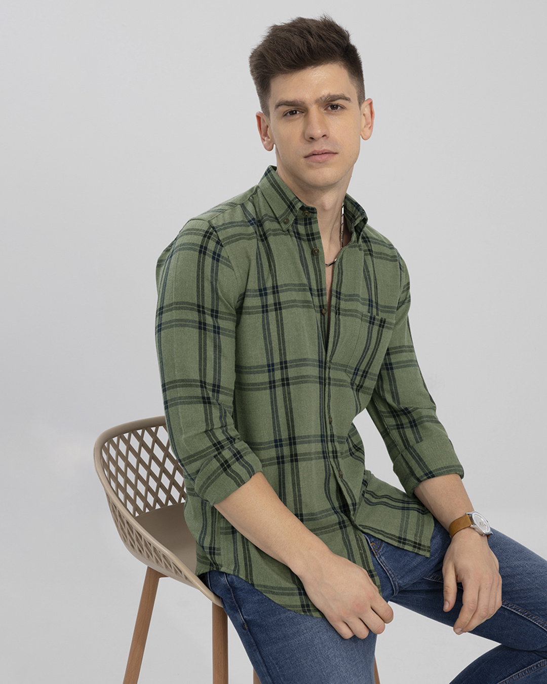 Buy Men's Green Arcade Checked Slim Fit Shirt Online at Bewakoof