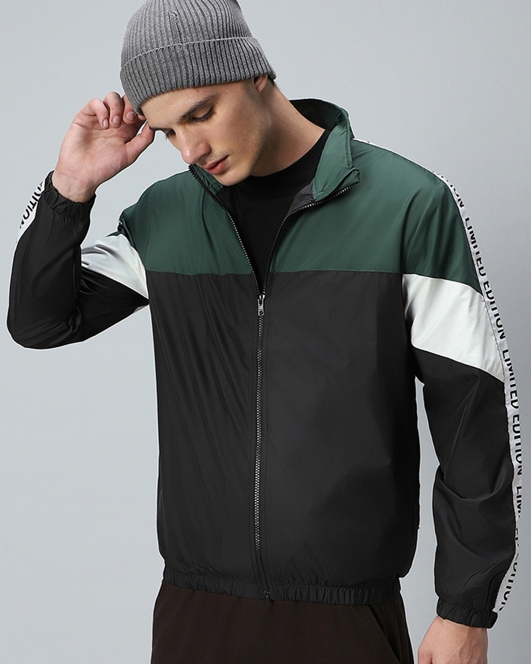 Buy Men's Green & Black Color Block Windcheater Jacket Online at Bewakoof
