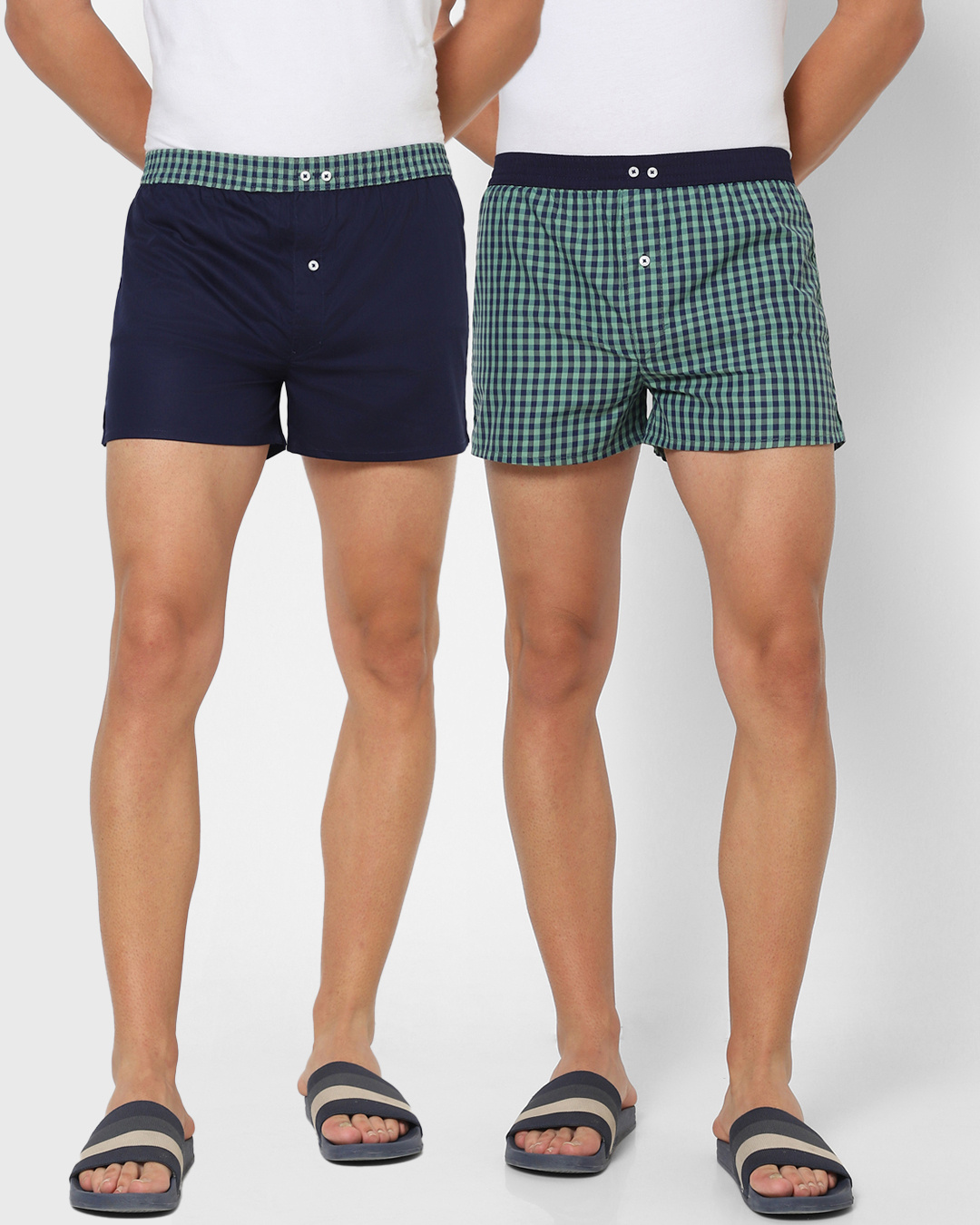 Buy Pack of 2 Men's Green & Blue Relaxed Fit Boxer Shorts Online in ...