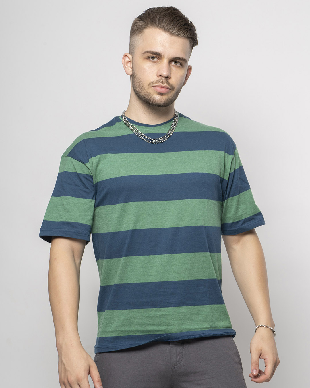 Buy Mens Green And Blue Striped Oversized T Shirt Online At Bewakoof
