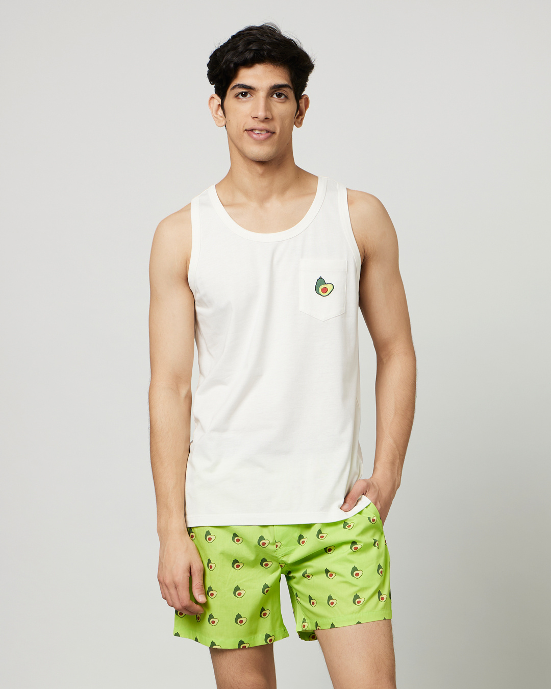 Buy Men's Green Bravocado Printed Vest & Boxer Set Online in India at ...