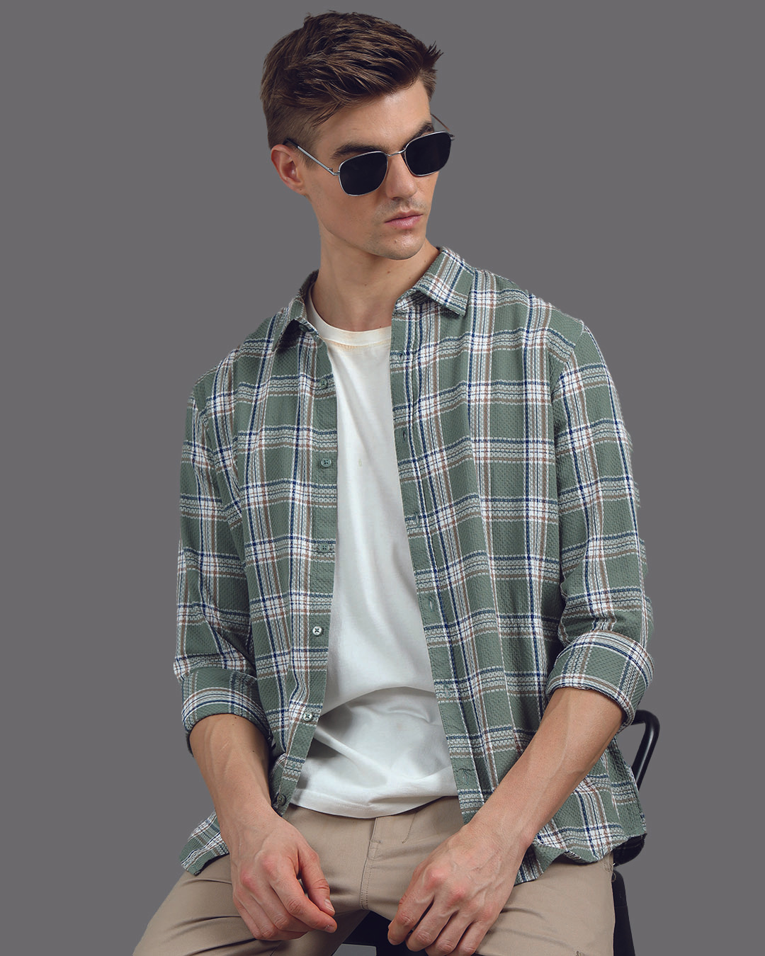 Buy Men's Sage Green Checked Shirt Online at Bewakoof