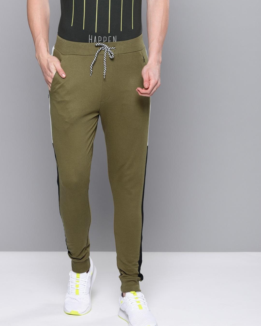 Buy Men's Green Color Block Joggers Online at Bewakoof