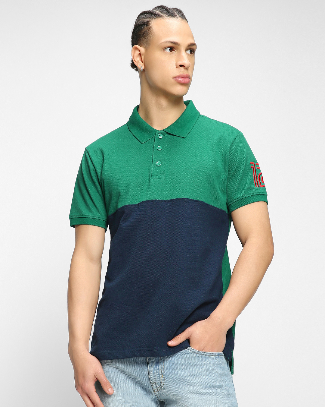 Buy Men s Green Blue Color Block Plus Size T shirt For Men Ivy French buy-men-s-green-blue-color-block-plus-size-t-shirt-for-men-ivy-french