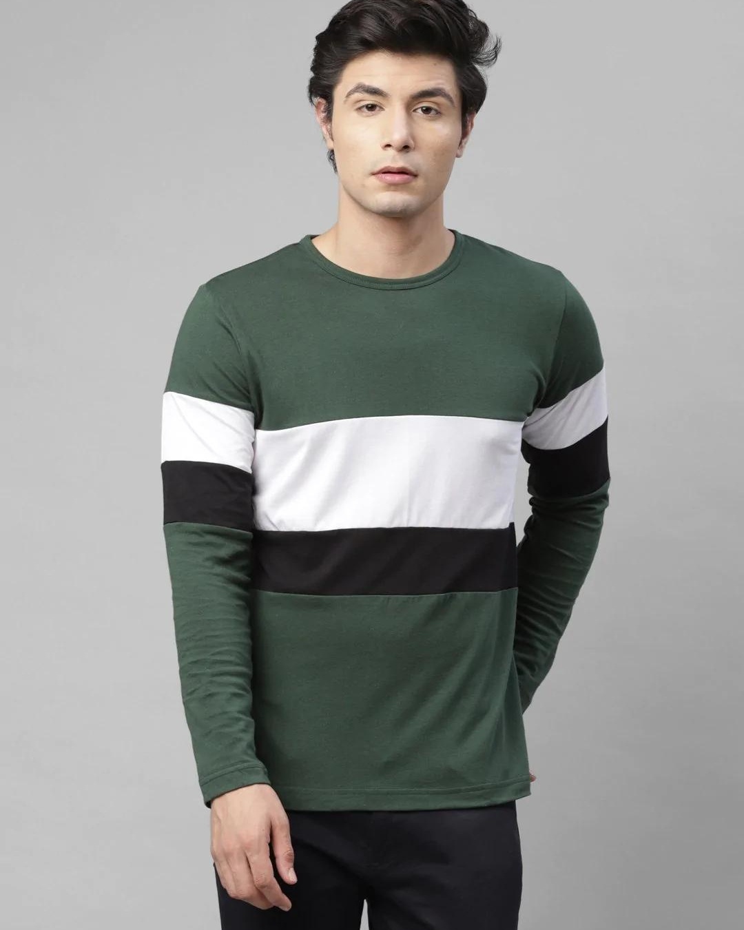 Buy Men's Green Color Block Slim Fit T-shirt Online at Bewakoof