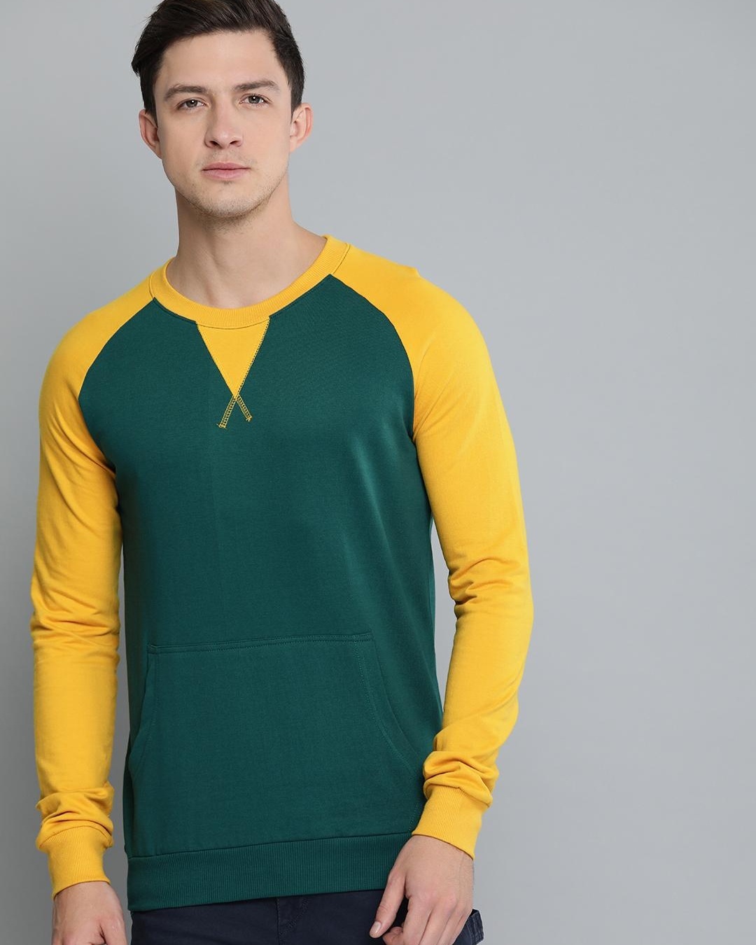 Buy Men's Green Color Block Sweatshirt Online at Bewakoof