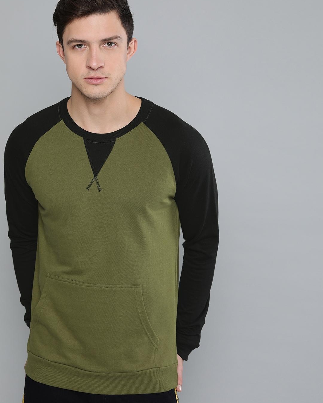 Buy Men's Green Color Block Sweatshirt Online at Bewakoof