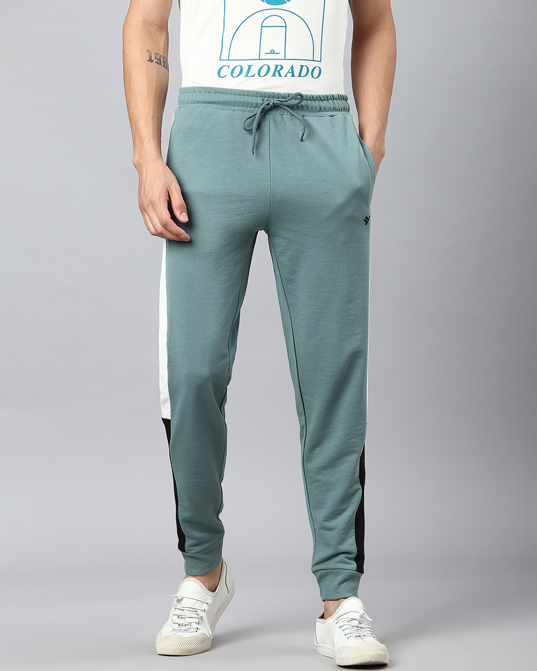 Buy Men's Green Color Block Joggers Online at Bewakoof