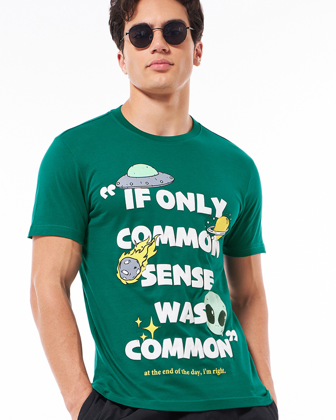 Buy Men's Green Common Sense Graphic Printed T-shirt Online at Bewakoof