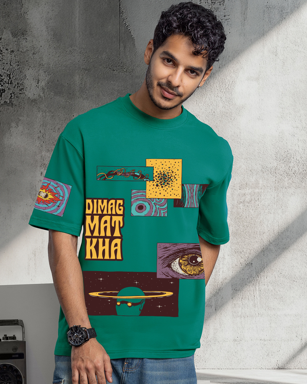 Buy Men's Green Dimag Mat Kha Graphic Printed Oversized T-shirt Online ...