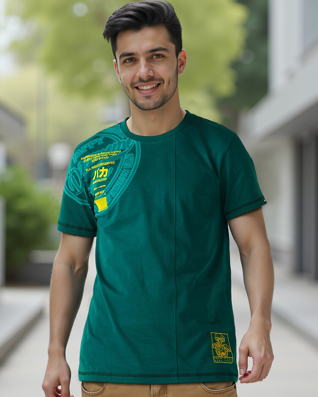 Buy Men's Green Dopameme Happy Graphic Printed T-shirt Online at Bewakoof