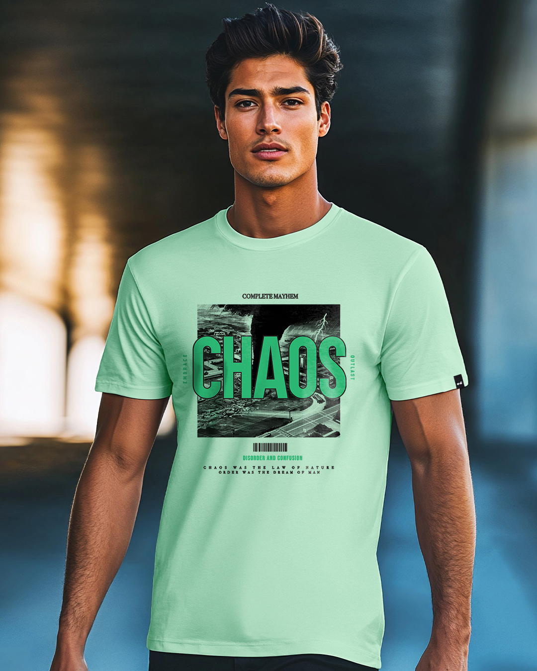 Buy Men's Green Embrace Chaos Graphic Printed T-shirt Online at Bewakoof