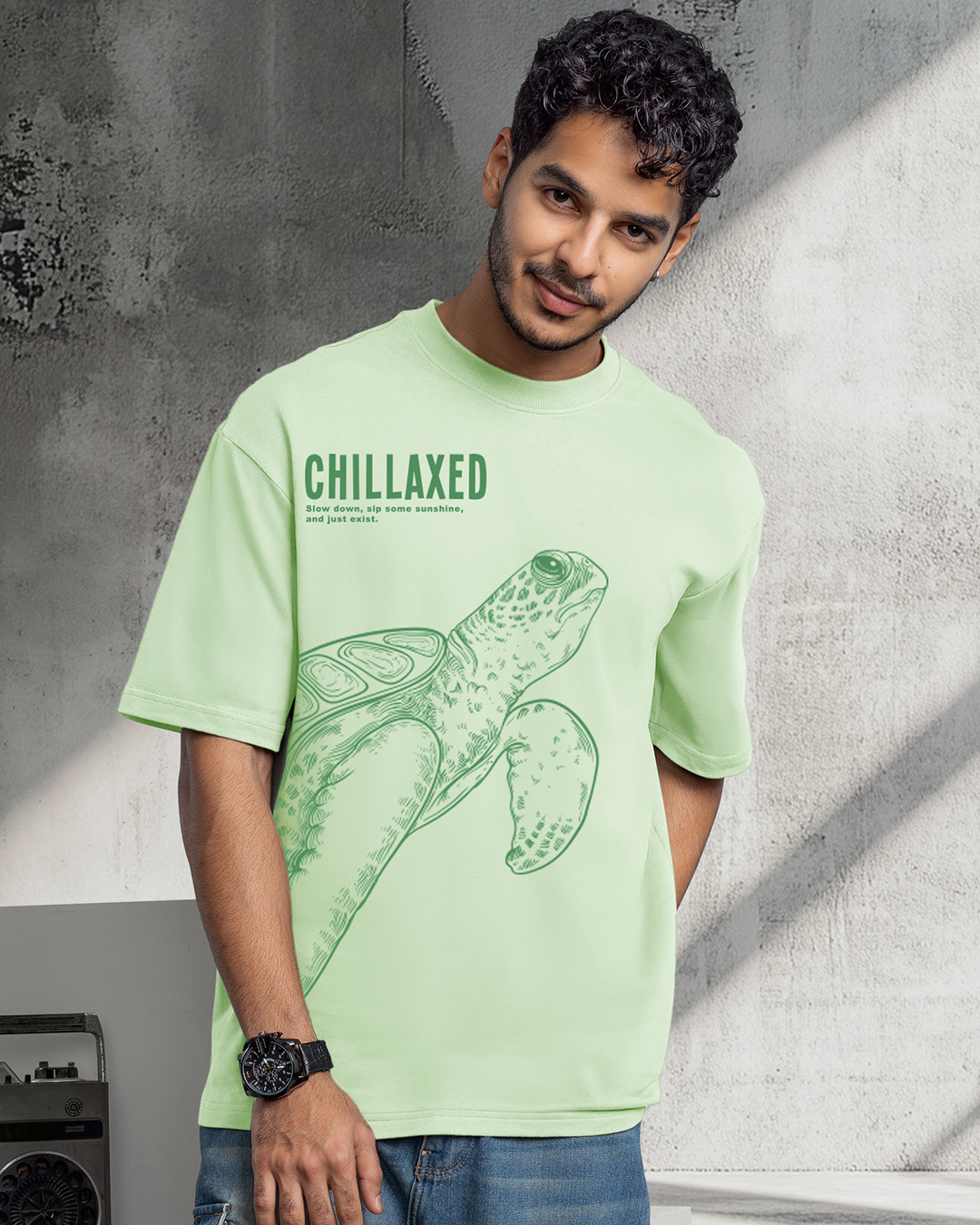 Buy Men's Green Fog Green Turtle Graphic Printed Oversized T-shirt ...
