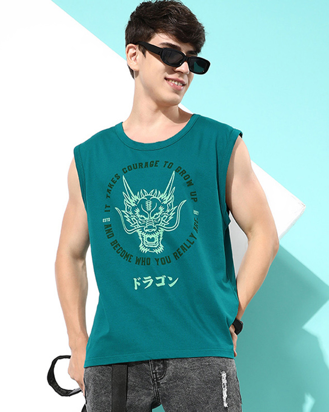 Buy Men's Green Graphic Printed Oversized Vest Online at Bewakoof