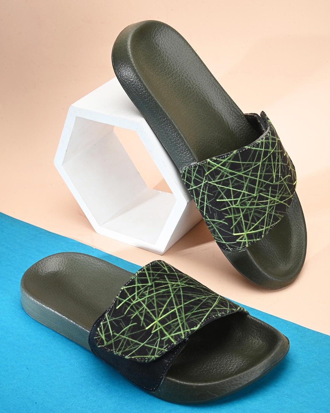 Buy Men's Green Grass Printed Adjustable Strap Sliders Online in India ...