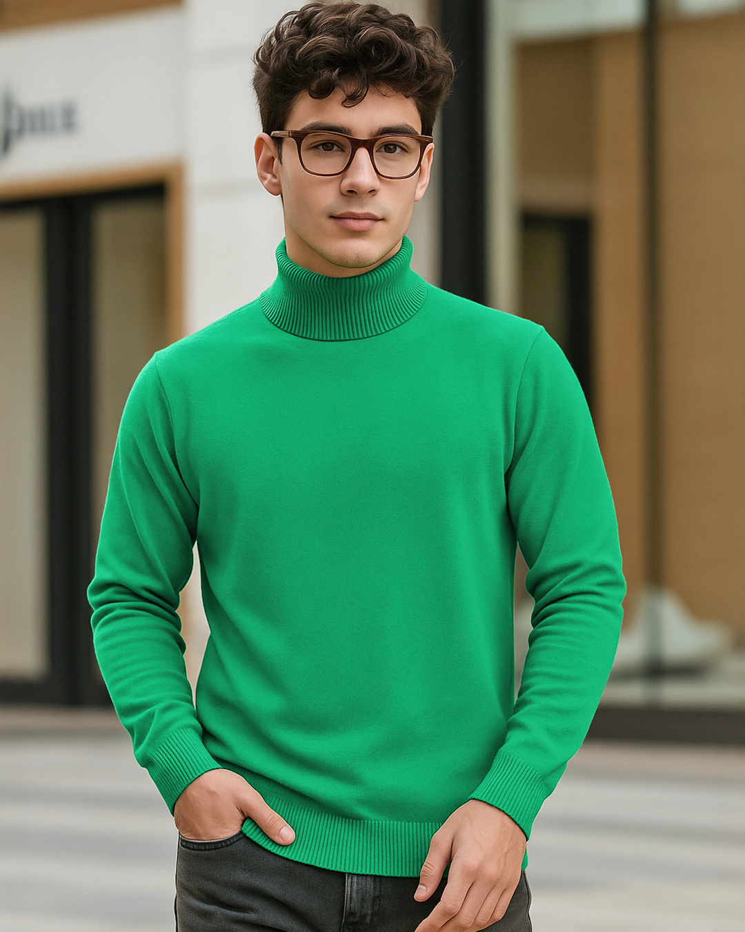 Buy Men's Green High Neck Sweater Online at Bewakoof