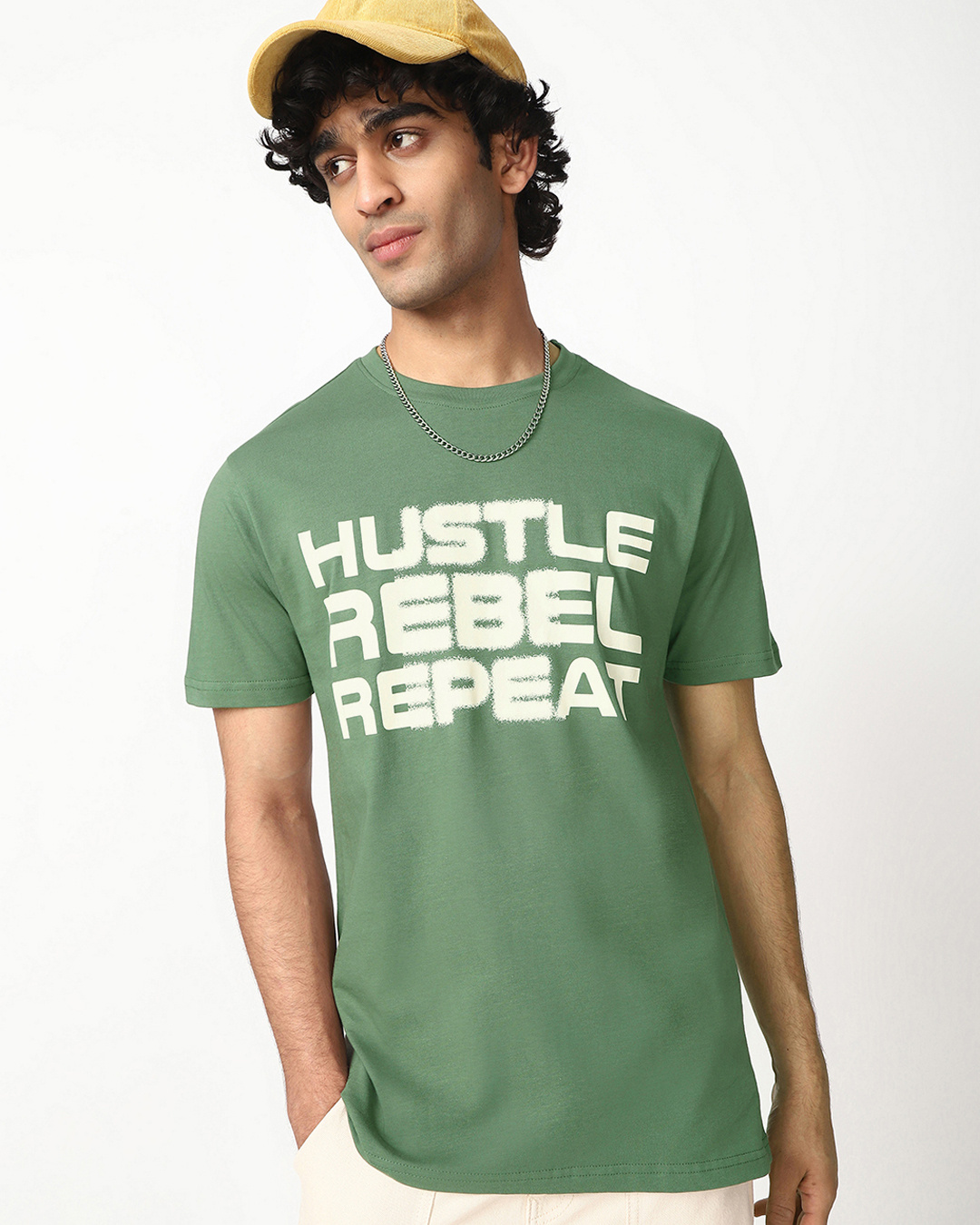 Buy Men's Green Hustle Rebel Repeat Typography T-shirt Online at Bewakoof
