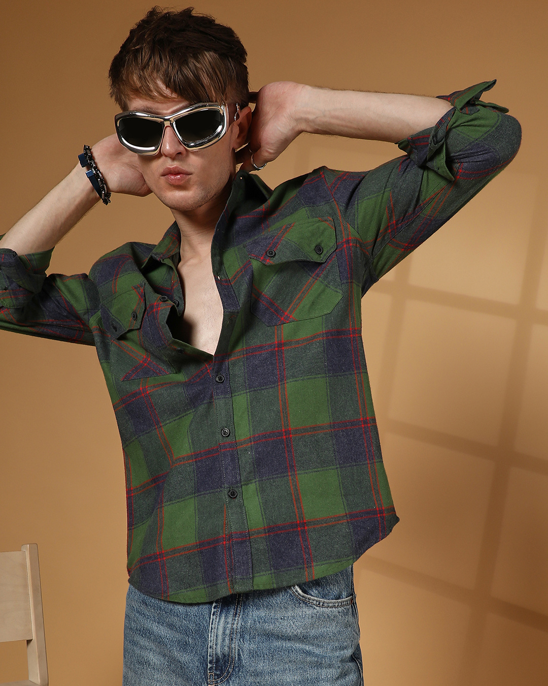 Buy Men's Green & Indigo Blue Checked Shirt Online at Bewakoof