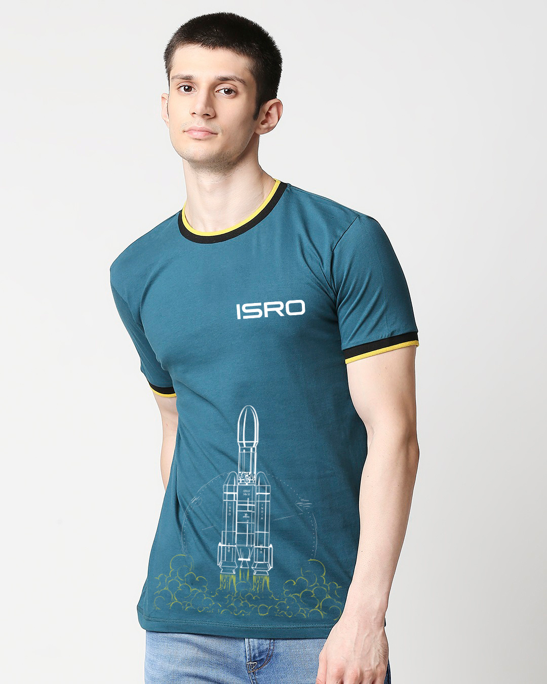 Buy Men's Blue ISRO Lineart Graphic Printed T-shirt Online at Bewakoof