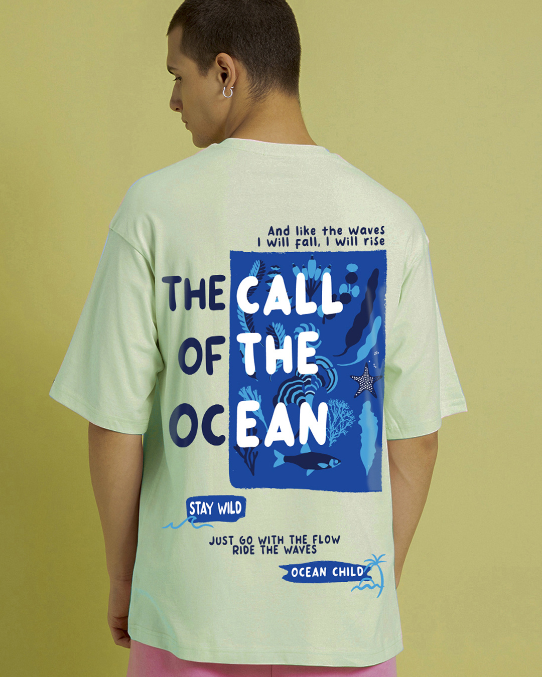 Buy Men's Green Ocean Child Graphic Printed Oversized T-shirt Online at ...