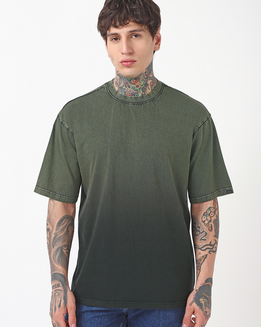 Buy Men's Green Oversized Ombre Acid Wash T-shirt Online at Bewakoof