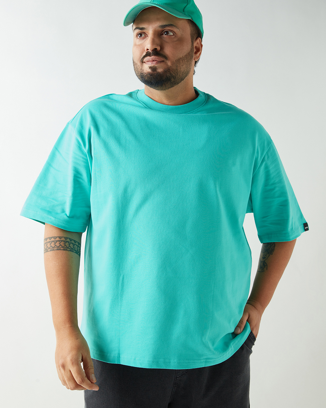 Buy Men's Pool Blue Oversized Plus Size T-shirt Online at Bewakoof