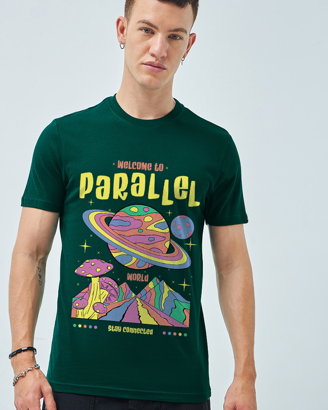 Buy Men's Green Parallel World Graphic Printed T-shirt Online at Bewakoof