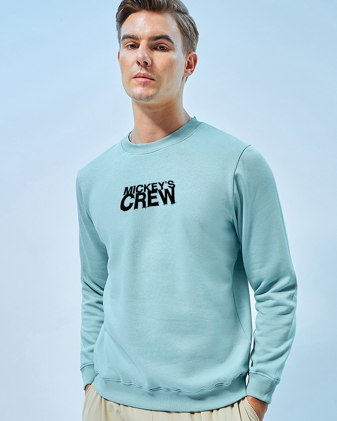 Buy Men's Cyan Party With Mickey's Crew Graphic Printed Sweatshirt Online at Bewakoof