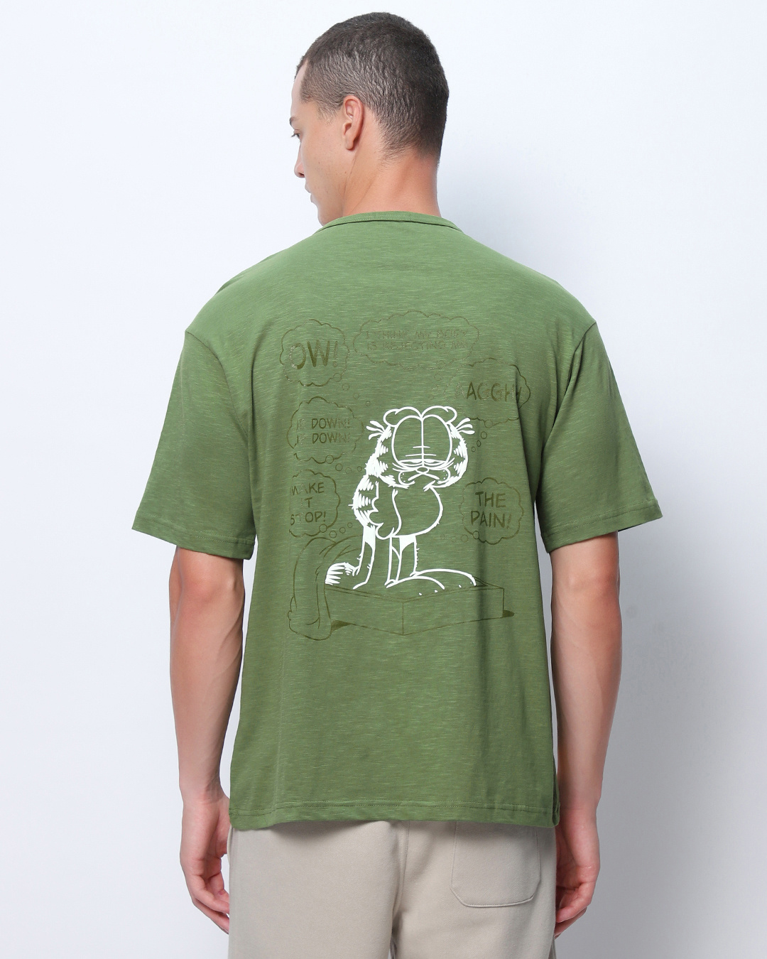 Buy Men's Green Rise & Shine Garfield Graphic Printed Oversized T-shirt ...